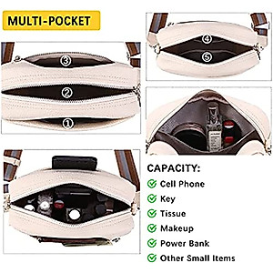 crossbody bags for women Camera Bag Wide Strap Leather Cross Body Bag, Ladies Handbag Small Shoulder bag (Off white)