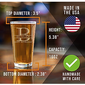 Personalized Etched 16oz Pint Beer Glass – Beer Gifts, Custom Engraved Drinking Glasses, Customized Retirement Gift for Men, Birthday Gifts for Him, Beer Lover Cup, Groomsmen Wedding, Halpert Monogram