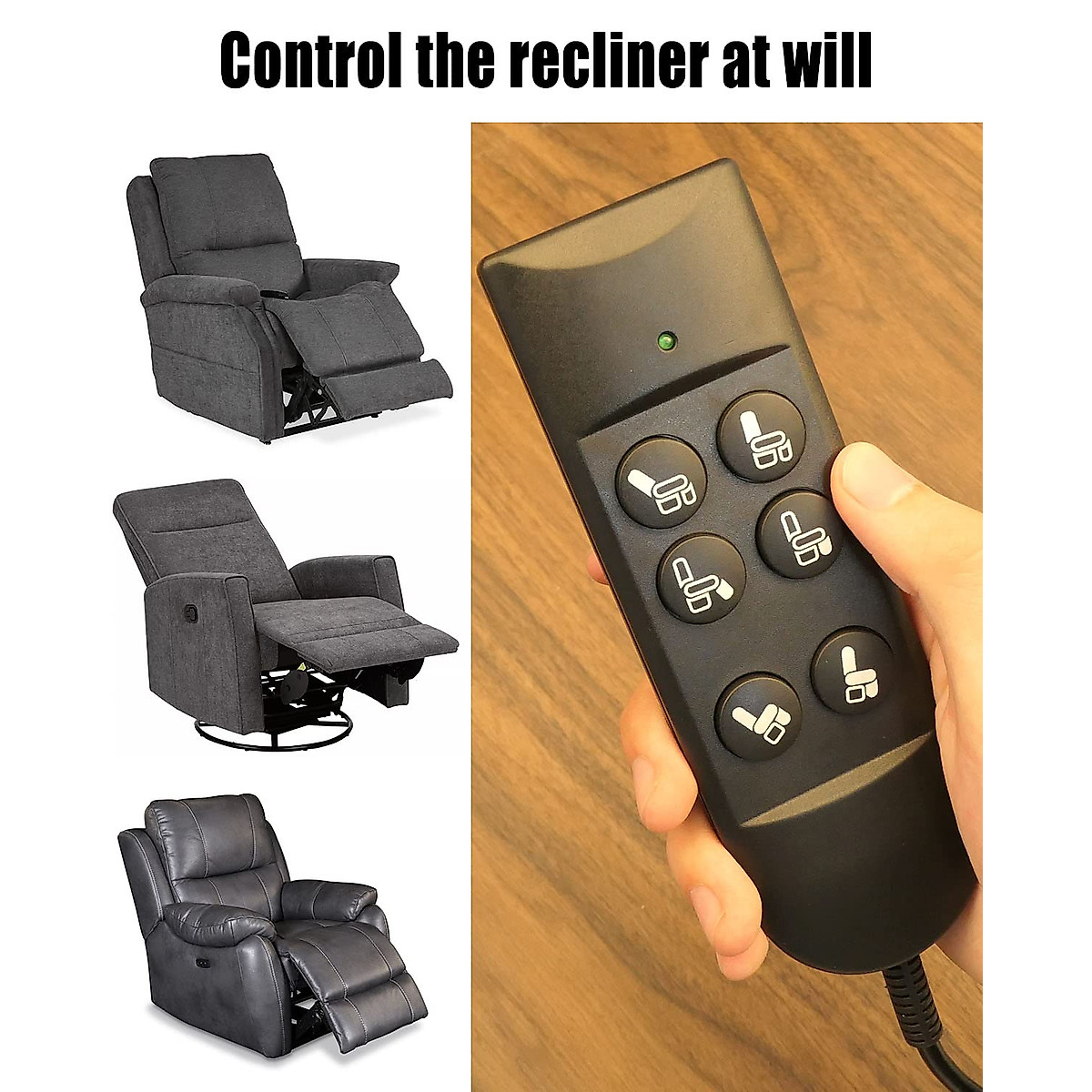 Lift Chair Remote Control for Home Power Recline Hand Control 6 Button Remote with 5-Pin Plug Extension Cable Fit for Okin Dewert Limoss Lazyboy Golden Catnapper