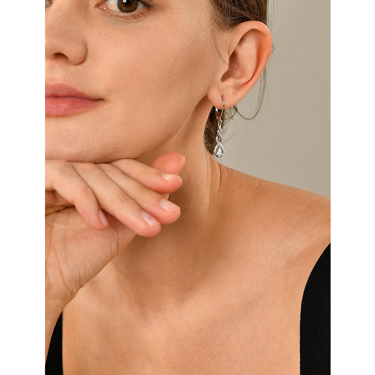 YL Dangle Drop Earrings Sterling Silver Infinity Leverback Earrings Cubic Zirconia Twisted Jewelry