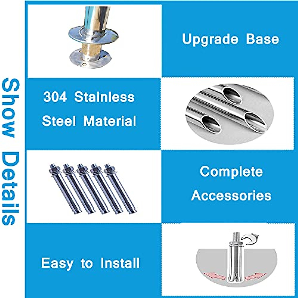 BTZHY Swimming Pool Handrails, 304 Stainless Steel Spa Handrail, Pool Rail w/Breathable Armrest Cover for Garden Backyard Pools Easy to Install (1PCS)