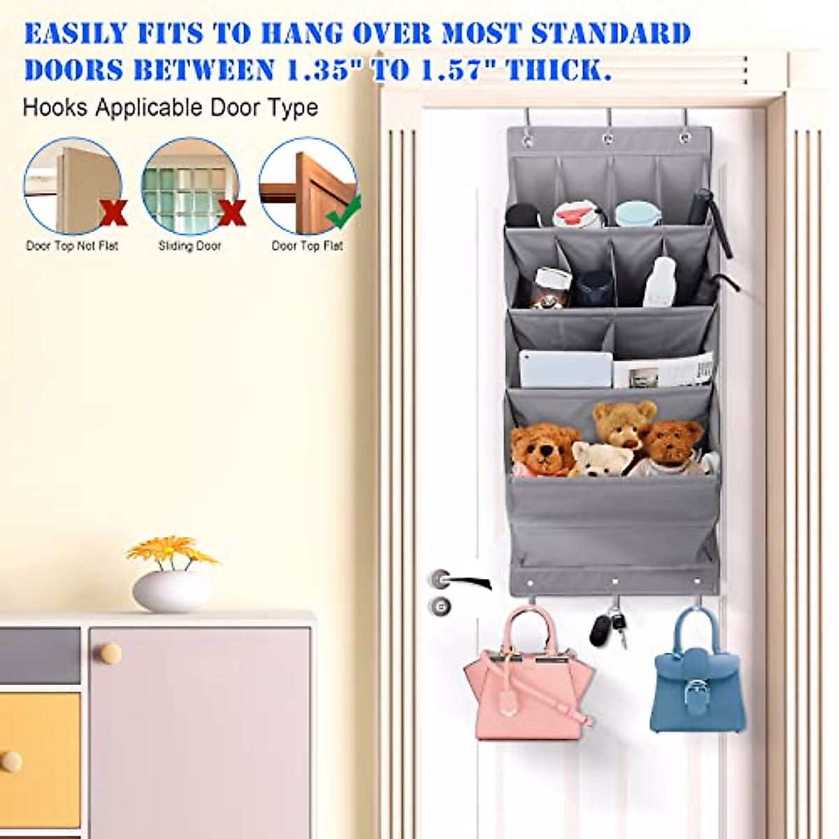 Alltope Over The Door Shoe Organizer, Large Hanging Shoe Organizer with 11 Pockets, Extra Large Fabric Pockets Oxford Cloth Shoes Storage Organizer for Men Sneakers Women High Heeled Shoes Storage