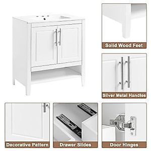 AnwickNomo 30" Bathroom Vanity with Sink Combo, Modern Multi-Functional Bathroom Cabinet with Doors and Drawers, Narrow Depth Bath Vanities,Solid Frame and MDF Board, Large Storage Space (White)