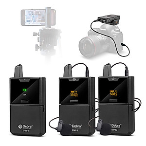 D Debra DV-02 UHF Wireless Lavalier Microphone with Remote Real-time Monitor Compatible with Smart Phone, DSLR Camera for Video Recording Interview (DV-02)