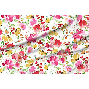 Spoonflower Fabric - Watercolor Floral Red Green Pink Jumbo Large Spring Summer Blackeyed Printed on Polartec(R) Fleece Fabric by The Yard - Sewing Blankets Loungewear and No-Sew