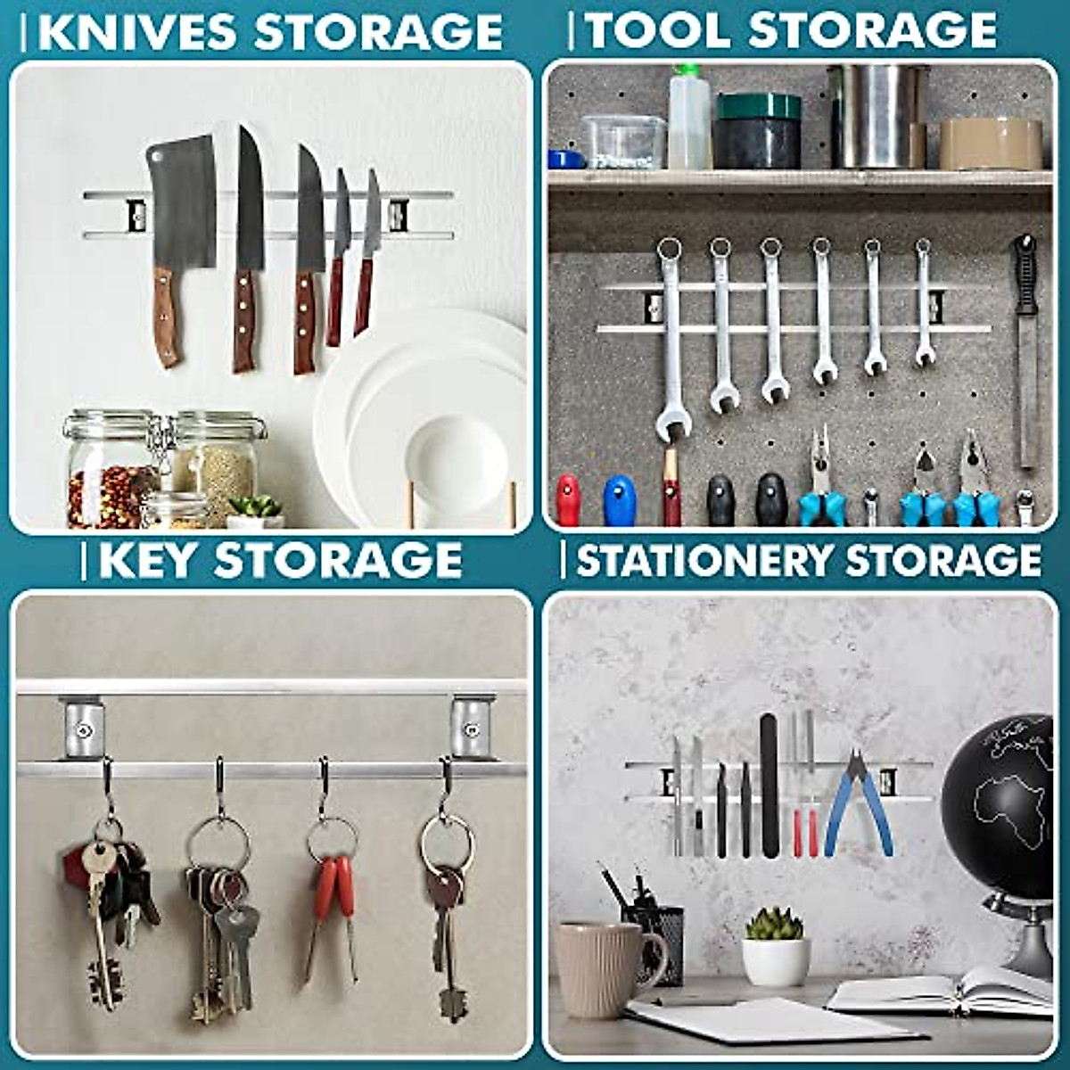 Magnetic Knife Holder for Wall - Stainless Steel Knife Magnetic Strip 18 Inch - Wall Knife Magnet Bar Rack With Hooks