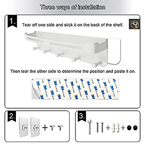 NC Key Holder for Wall Hooks and Rack Decorative Mail Hanging Hanger Hook Ring Organizer with Shelf ,5 Key Hooks Stainless Steel White