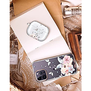 JAHOLAN for Airpods Pro 2nd Generation Case Cover Gold Plated Butterfly Design Protective TPU Skin for Women Girl with Keychain Compatible with AirPods Pro 2019/Pro 2 Gen 2022, Flower Pink