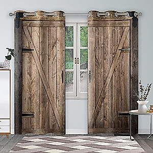 Renaiss Wooden Door Curtains Rustic Vintage Wooden Barn Door Print Farmhouse Style Window Treatment 84" H x 42" W Set of 2 Panels Grommet Bedroom Living Room Blackout Window Drapes