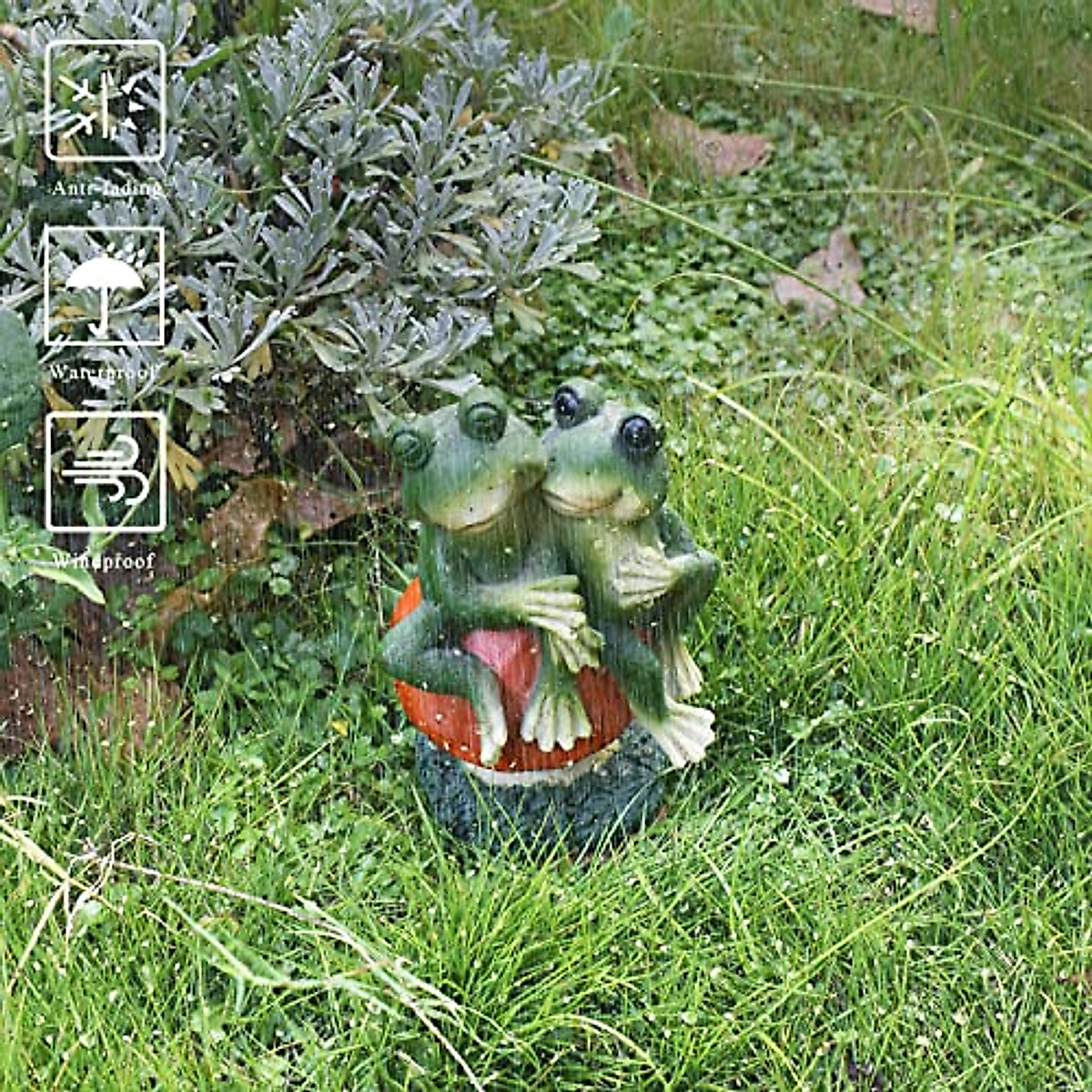 udensep Frog Garden Statues Outdoor Decor Resin Couple Frogs Sitting on Mushroom Statue Waterproof Outside Frog Figurines for Yard Patio Lawn Decorations