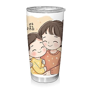 FOCIUZTA 20oz Whimsical Mother and Daughter Hug Tumbler with lid, Travel Coffee Cup, Ideal for Easter, Mother Day, and birthday gifts