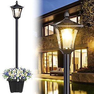Suponar 72" Solar Lamp Post Light, Solar Pole Light Outdoor Waterproof, Solar Light Post Outside for Porch Yard Driveway Garden Patio Decor, Warm White