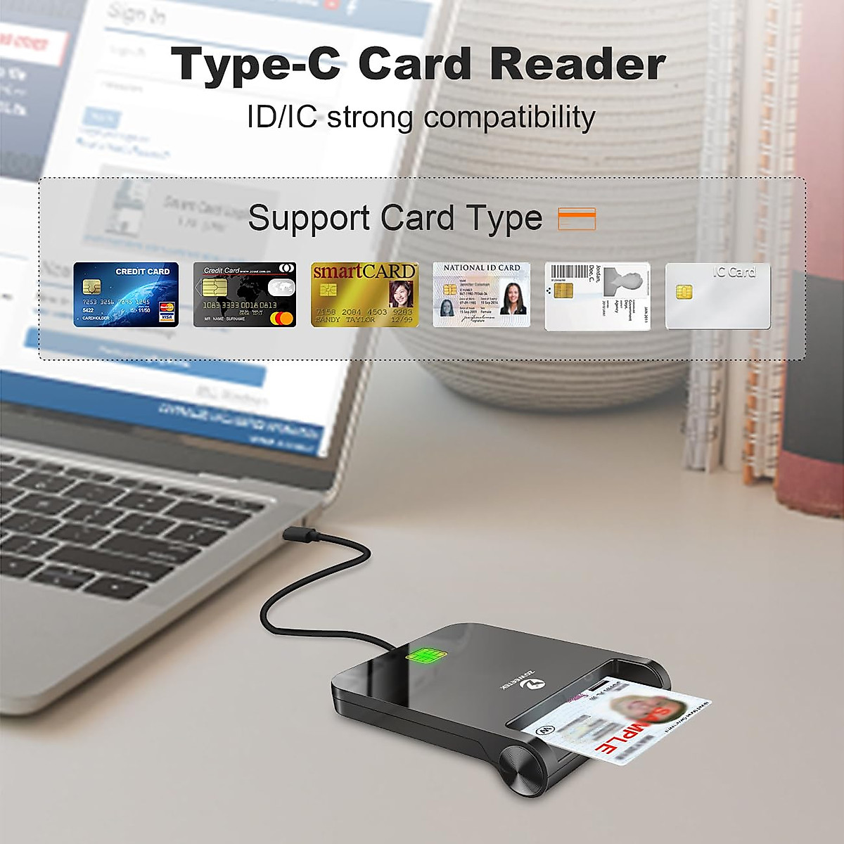 ZOWEETEK CAC Reader USB C, CAC Card Reader Military, DOD Military USB Common Access CAC, Compatible with Windows, Mac OS and Linux (Type C)
