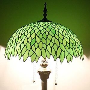 WERFACTORY Tiffany Floor Lamp Green Wisteria Stained Glass Standing Reading Light 16X16X64 Inches Antique Style Pole Corner Lamp Decor Bedroom Living Room Home Office S523 Series