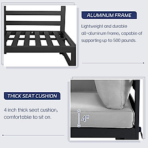 BULEXYARD Aluminum Patio Furniture Set with 43" Propane Gas Fire Pit Table, 9 Pieces Outdoor Furniture Sectional Sofa Large Conversation Sets (9 Pcs-A, Grey/Light Grey W/Firepit)