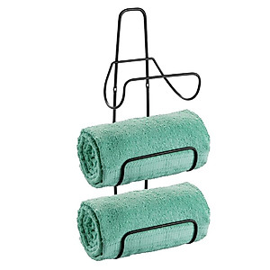 mDesign Metal Wall Mount 3 Level Bathroom Towel Rack Holder & Organizer - for Storage of Washcloths, Hand Towels - Use in Guest, Master, Kid's Bathrooms - 2 Pack - Black