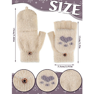 Bencailor 3 Pairs Winter Fingerless Gloves Warm Convertible Mittens Flap Cover Cat Paw Gloves for Women Cold Weather Cosplay (Dark Gray, White, Light Khaki)