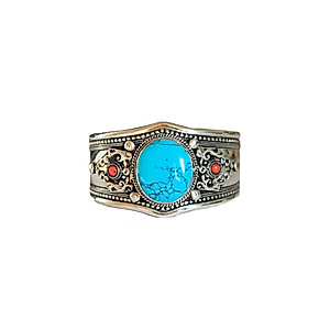 Boho Blue Stabilized Turquoise & Red Coral Adjustable Cuff Bracelet | Unique Jewelry from Nepal