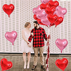 Littleloverly Valentine's Day Red Pink Heart Foil Balloons Decoration - Heart Shaped Mylar Balloons Engagement Wedding Valentines Day Anniversary Party Decorations(20PCS)