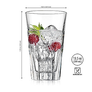 Glaver's Classic Drinking Glasses Set Of 4 Old Fashioned Highball Glass Cups 13.7 Oz, Diamond Cut Glass For Bar Glasses, Water, Beer, Juice, Cocktails