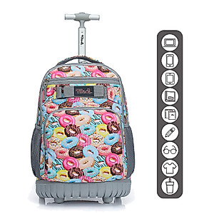 Tilami Rolling Backpack 19 inch with Lunch Bag Wheeled Laptop Backpack, Doughnut