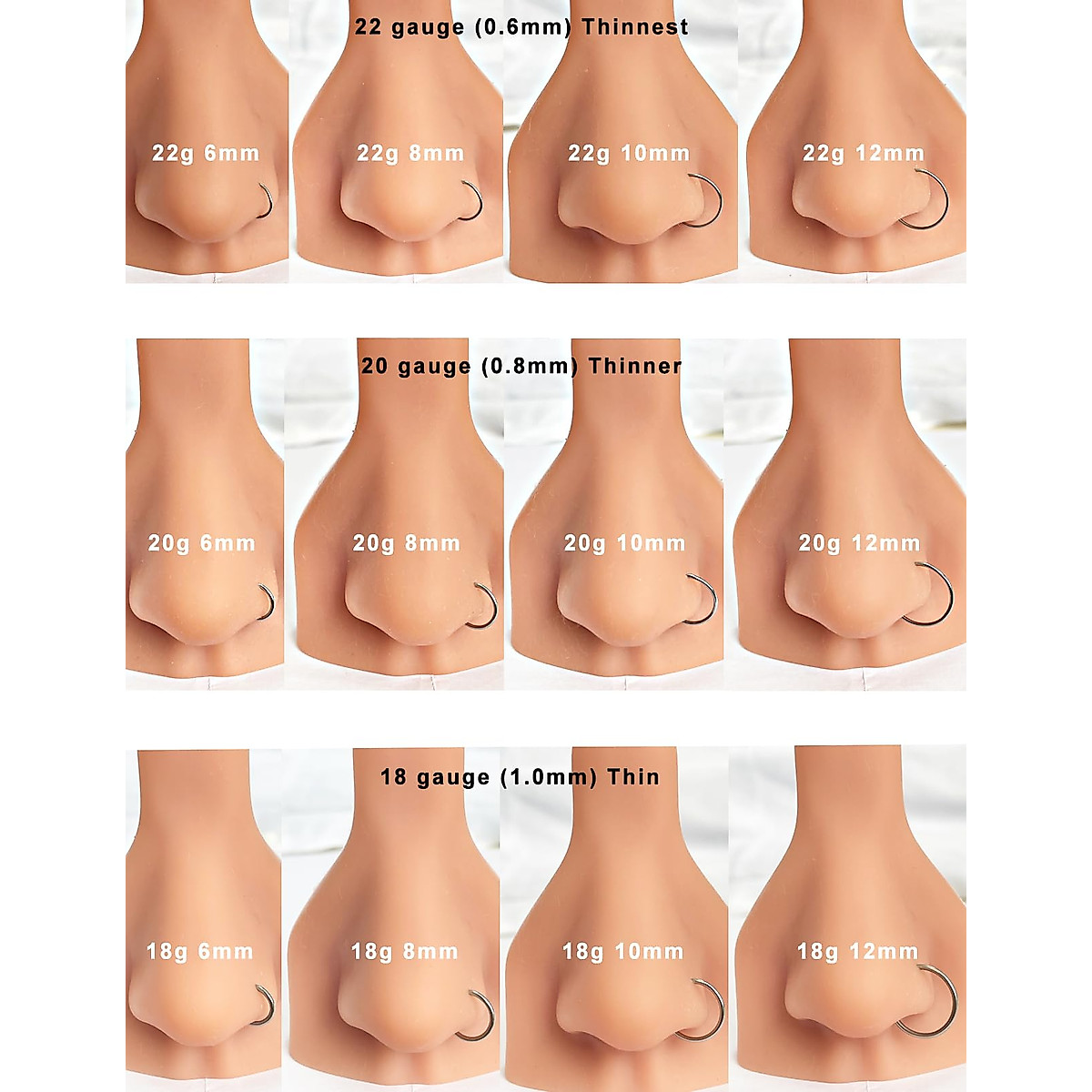 Rose Gold Small Hoop Earrings for Cartilage Nose, 8mm Rosegold Piercing Hoop Ring 18 Gauge Nose Rings Hoop 18G Tragus Helix Daith Rook Snug Piercing Rings 2 Pieces Ear Lobe Earrings