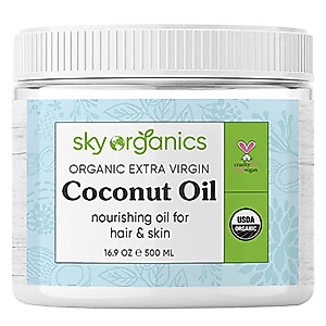 Sky Organics Organic Extra Virgin Coconut Oil for Hair & Skin, 100% Pure & Cold Pressed USDA Certified Organic to Moisturize, Soften & Nourish, 16.9 fl. Oz
