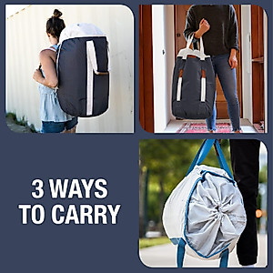 CleverMade Laundry Backpack Duffel Bag Tote with Shoulder Straps - Extra Large Capacity Clothes Hamper with Drawstring Top Closure Lid, Charcoal/Cream