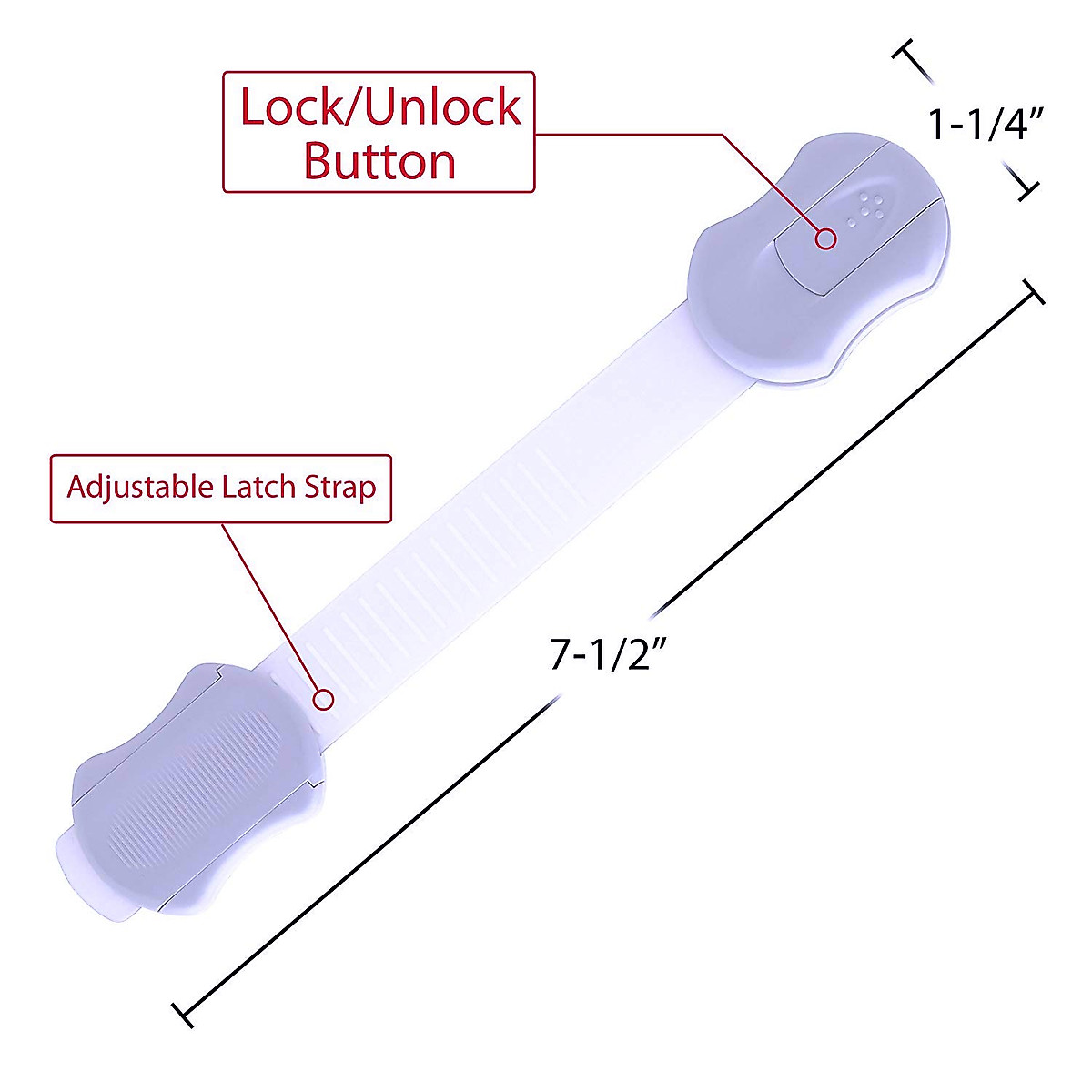 Baby Ziz Adjustable Strap Child Safety Refrigerator Lock, Cabinet Locks | 6 Pack with 2 EXTRA 3M Adhesive | White