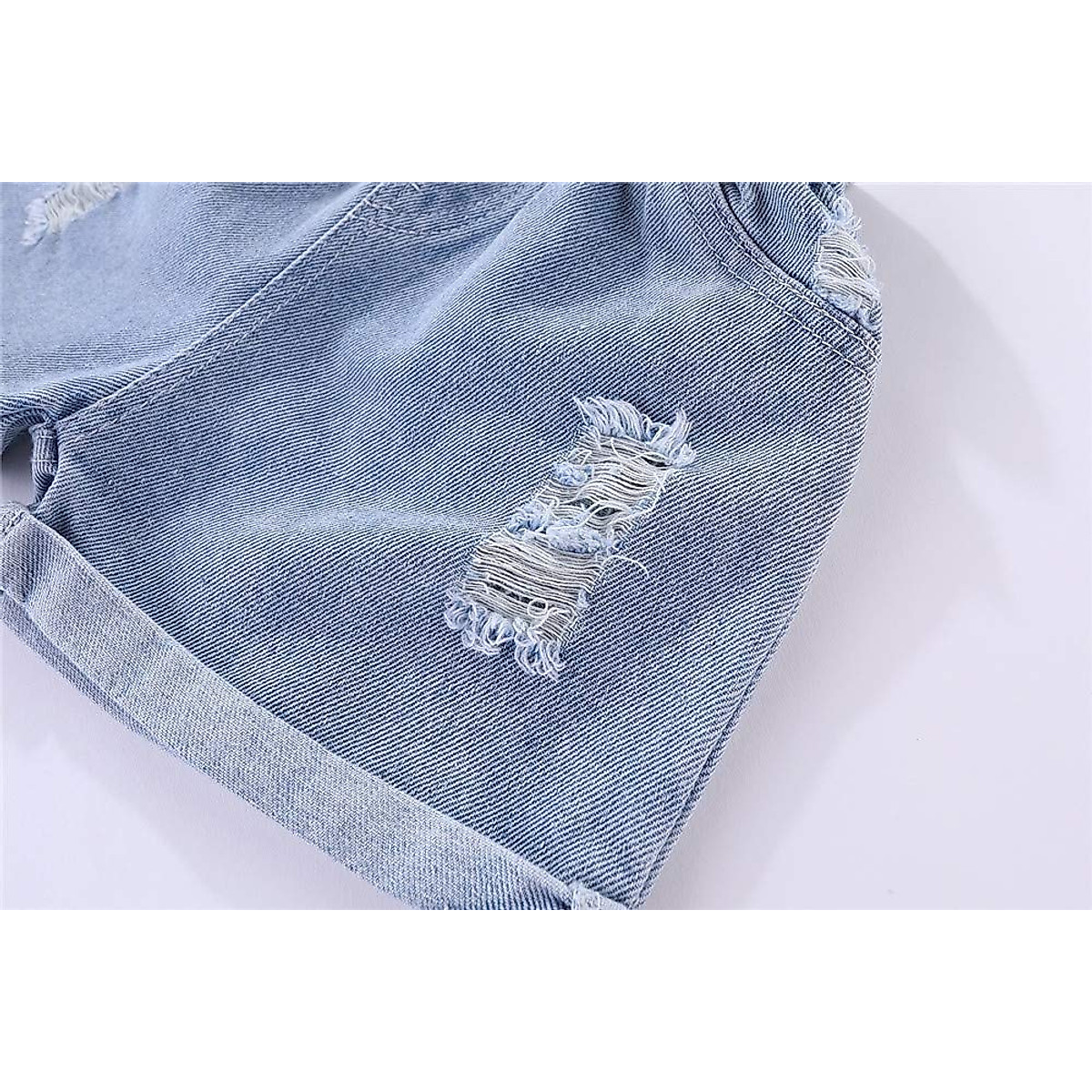 Mud Kingdom Outfits for Toddler Girls White Halter Tops and Shorts Ripped Denim 3T