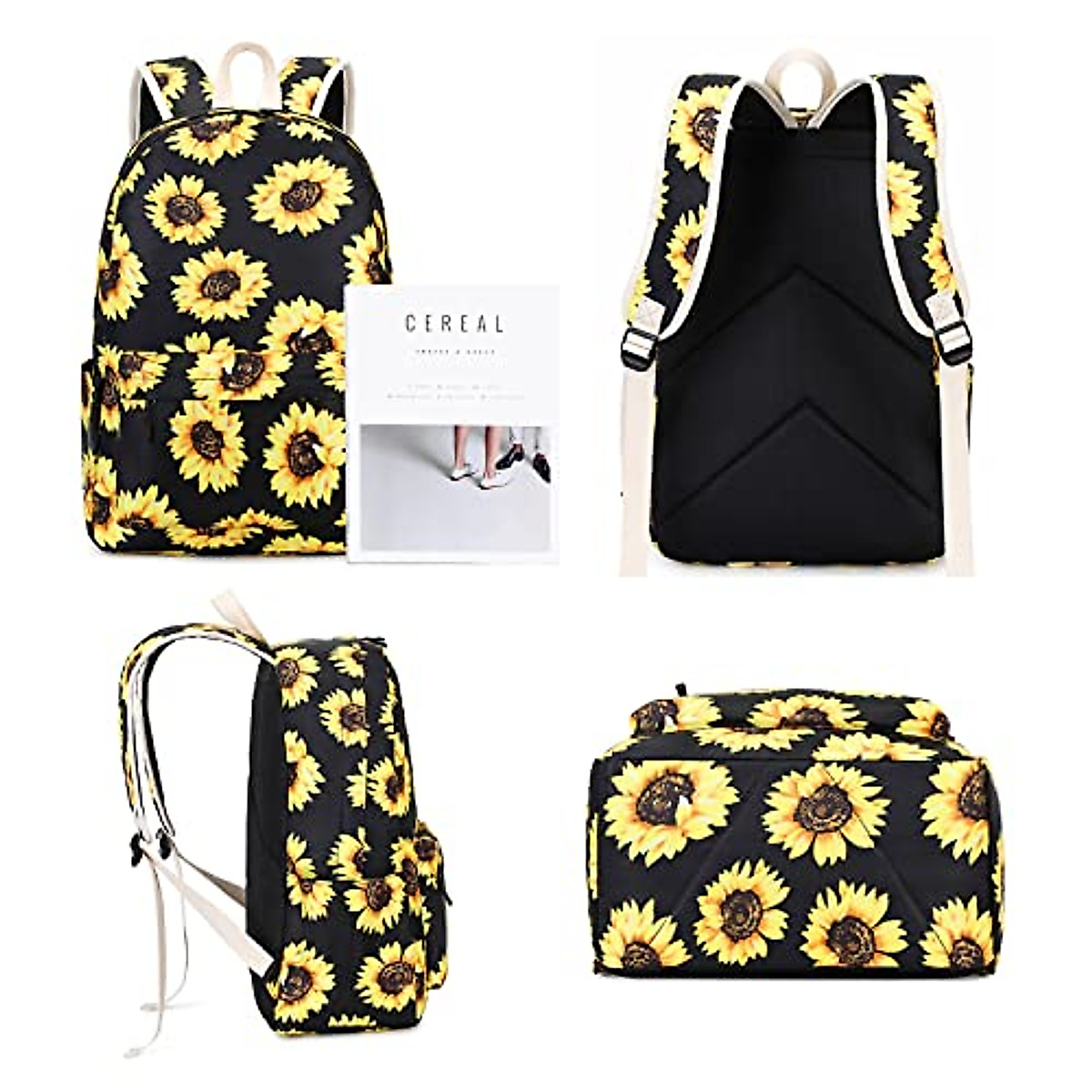 Sunflower Backpack Set for Teen Girls Bookbag School backpack Set with Lunch Bag and Pencil Bag 3 in 1