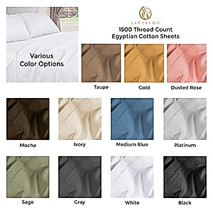 Superior Egyptian Cotton 4 Piece Sheet Set, Luxury 1500 Thread Count, Eco-Friendly, Sustainable Sheets, Ultra-Soft Basics, Solid, Deep Pocket Fitted Sheet, Flat Sheet, Pillowcases, Queen, Grey