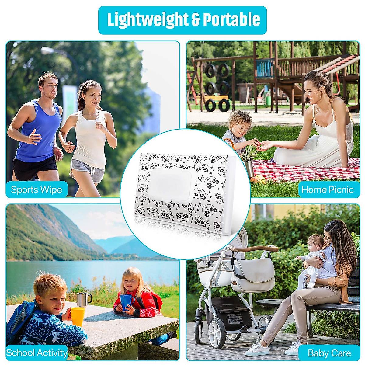 Baby Wipes Dispenser Holder with Lids for Napkin Nappy Paper Tissue Towel Mask Storage Case Box, Keeps Wet Tissue Fresh, Flushable Wipes Pouch Case Container for Bathroom Baby Nursery (Black)