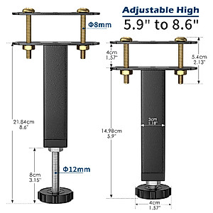 VETIN 4PCS Bed Support Legs, Adjustable Bed Frame Support Legs 5.9-8.6 Inch, Heavy Duty Center Support Legs for Steel Bed Frame or Wooden Bed, Furniture Replacement Leg for Sofa Cabine