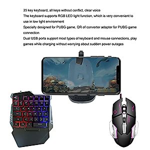 Gaming Keyboard Mouse Converter, One Hand Keyboard Mouse for Mobile Phone with 35 Keys