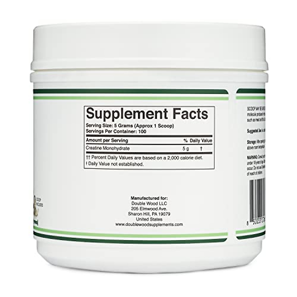 Creatine Monohydrate Powder 1.1lbs (100 Servings of 5 Grams Each - Third Party Tested Micronized Creatine Powder) Unflavored, Keto, Vegan Friendly (with Scoop)(Creatina Monohidratada) by Double Wood