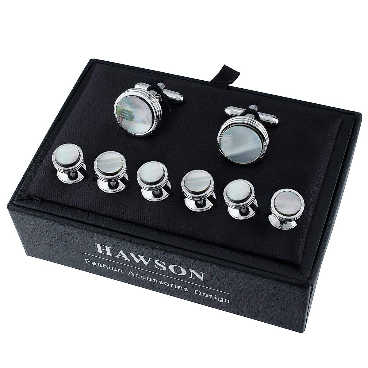 Mens Mother of Pearl Cufflinks and Studs Set for Tuxedo Shirt Studs for Men with a Gift Box