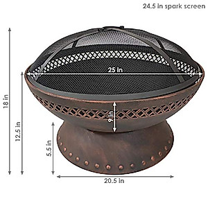 Sunnydaze 25-Inch Chalice Steel Wood-Burning Fire Pit with Spark Screen and Poker - Copper Finish