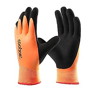 COOLJOB Waterproof Winter Freezer Gloves for Working Gardening Fishing Construction Worker, Double Coated Rubber for Warehouse Cold Refrigeration House, 1 Pair Large Orange