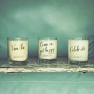 LUNA CANDLE CO. Vanilla Scented Jar Candle in 11oz. Clear Glass, Single Wick, Soy Wax, Up to 110 Hours of Burn Time, Great Gift for Home, Wedding, Birthday, Spa- Celebrate