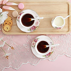 fanquare European Porcelain Coffee Set, Pink Women Tea Set, Bone China Tea Set, Vintage Floral Coffee Tea Pot with Cups