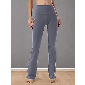 Knsbk Bootcut Yoga Pants for Women with Hidden Pockets High Waist Workout Pants Tummy Control Dress Bootleg Work Pants(Light Grey,Large)