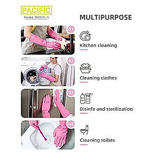 PACIFIC PPE 2 Pairs Reusable Waterproof Dishwashing Cleaning Rubber Gloves, Non-slip, Kitchen Gloves, Small