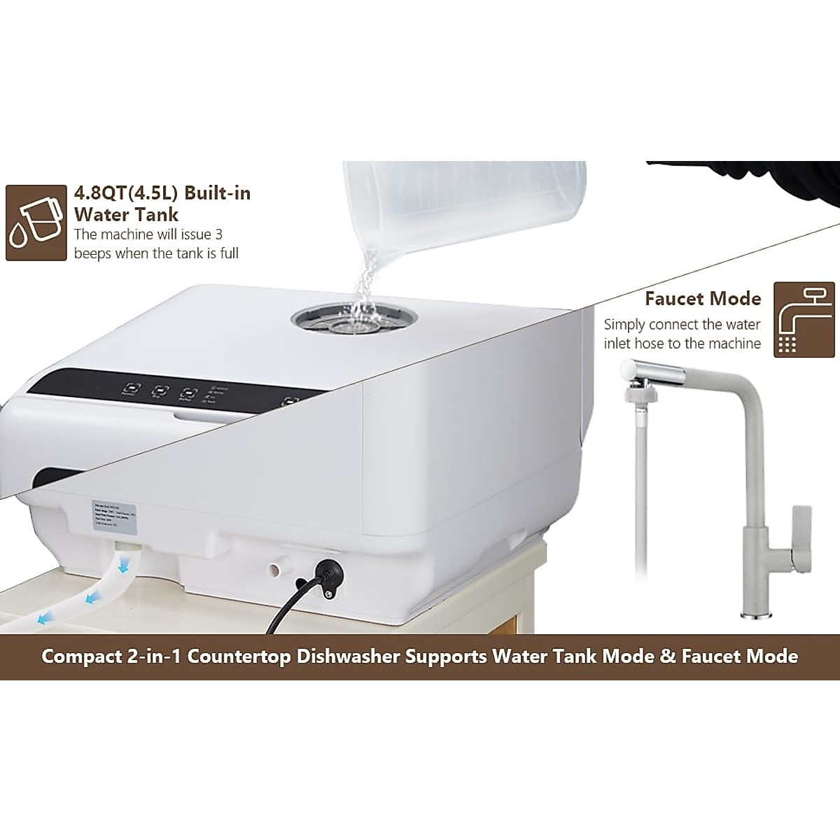 Agrestem Portable Dishwasher,Countertop Dishwasher with Water Tank, Dual Sprays,5 Programs,149℉ High Temp & Air Dry, Mini Dishwasher for RVs & Apartments