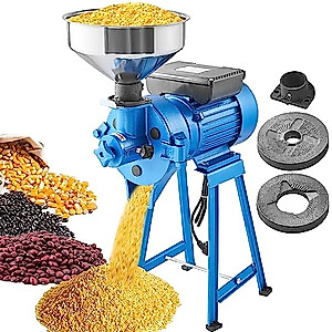 VEVOR Electric Grain Mill Grinder, 1500W 110V Spice Grinders, Commercial Corn Mill with Funnel, Thickness Adjustable Powder Machine, Heavy Duty Feed Flour Cereal Mill Wheat Grinders, Dry & Wet Grinder
