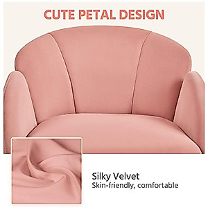 Yaheetech Cute Velvet Desk Chair for Home Office, Makeup Vanity Chair with Armrests for Bedroom Modern Swivel Rolling Chair for Women Pink