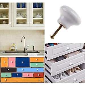 OctinPris 4X White Door Knob Cabinet Retro Round Ceramic Drawer Cupboard Kitchen Dresser Pull Handle Knobs 32mm/1.25" with 3-Sized Screws