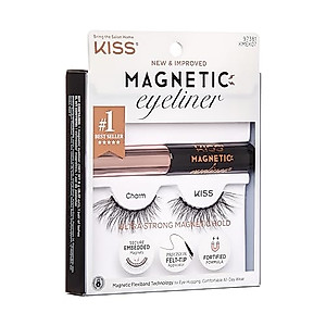 KISS Magnetic, False Eyelashes, Charm', 12 mm, Includes 1 Pair Of Magnetic Lashes, Magnetic Lash Eyeliner, Contact Lens Friendly, Easy to Apply, Reusable Strip Lashes