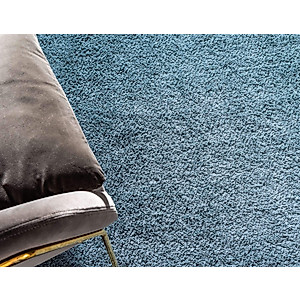 Unique Loom Studio Solid Shag Collection Urban Modern Super Soft & Plush Area Rug, 5 ft x 8 ft, Slate Blue