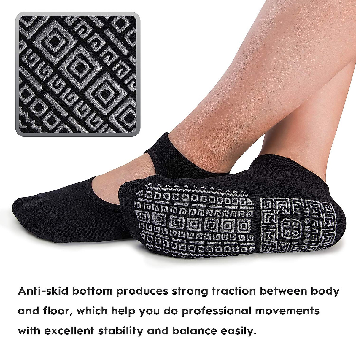 unenow Non Slip Grip Yoga Socks for Women with Cushion for Pilates, Barre, Dance